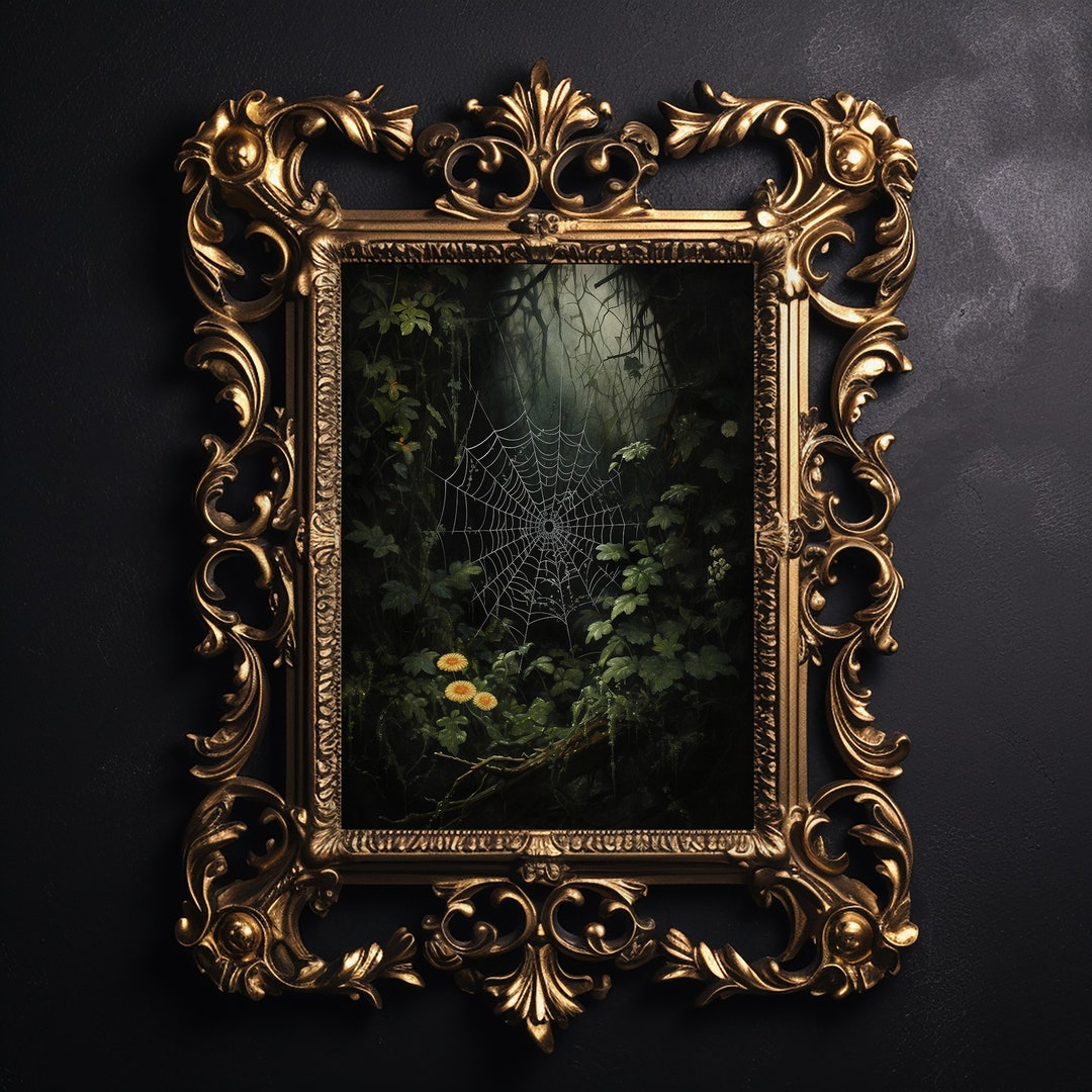 Cobwebs in Dark Woods Wall Print, Spider Webs in Moody Forest Decor ...