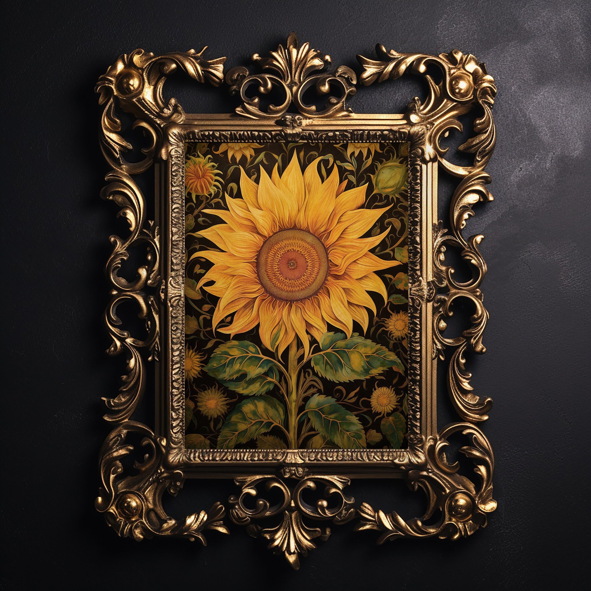 Sunflower Print, Botanical Dark Academia Printable, Flower сottagecore ...