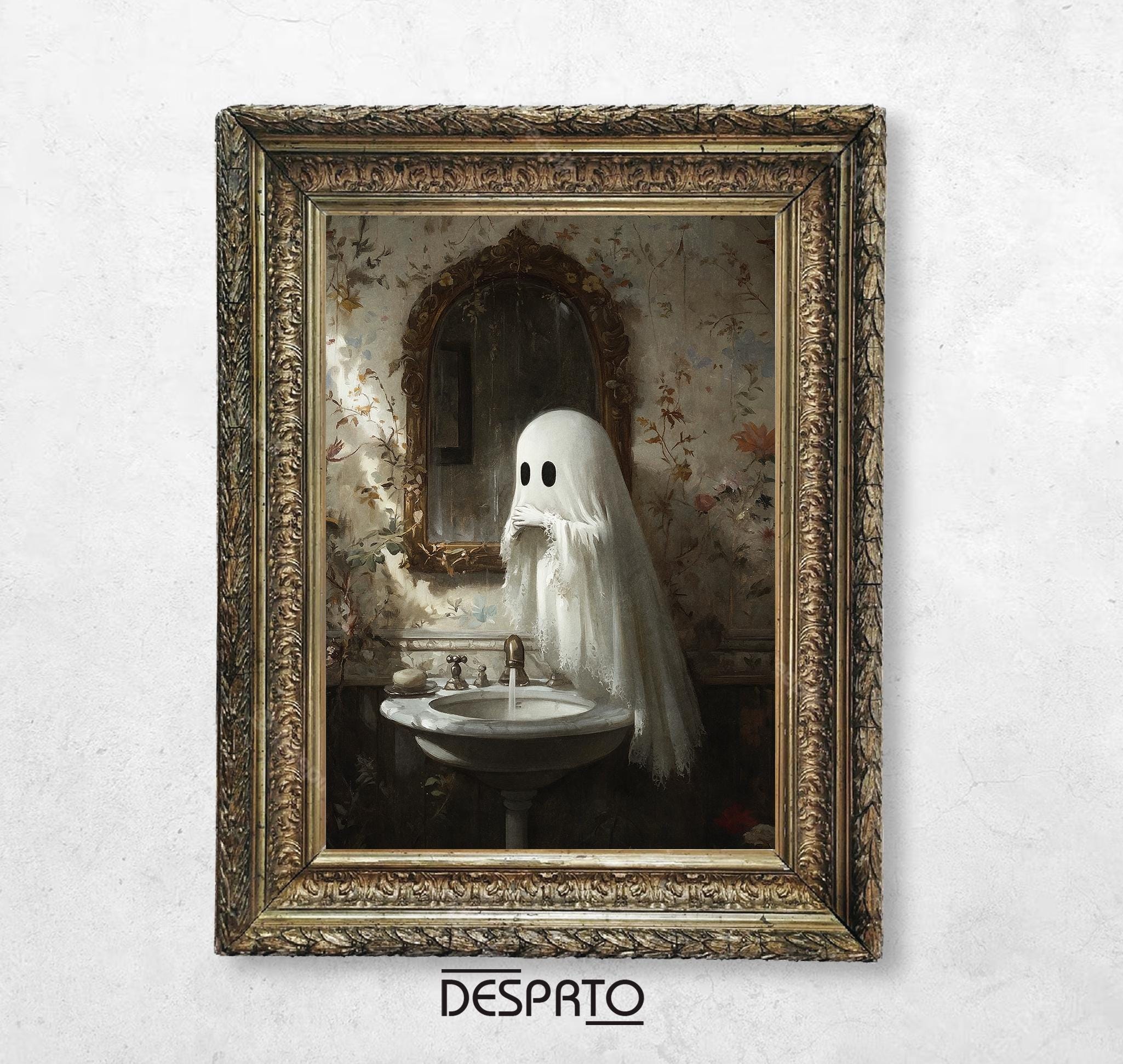 Ghost Washing His Hands in Sink Print, Bathroom Dark Academia, Ghost ...