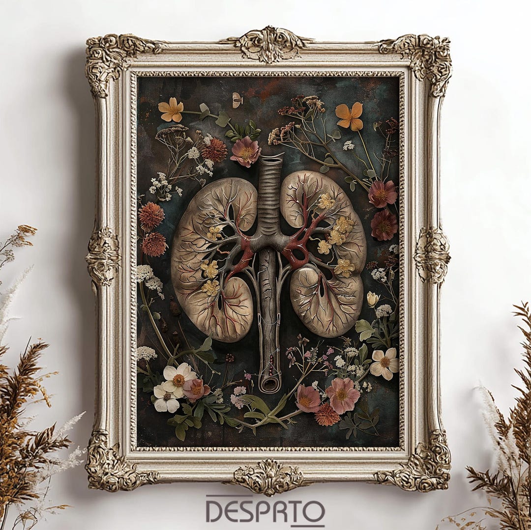 Floral Kidney Anatomy Print, Gothic Dark Academia Decor (digital ...