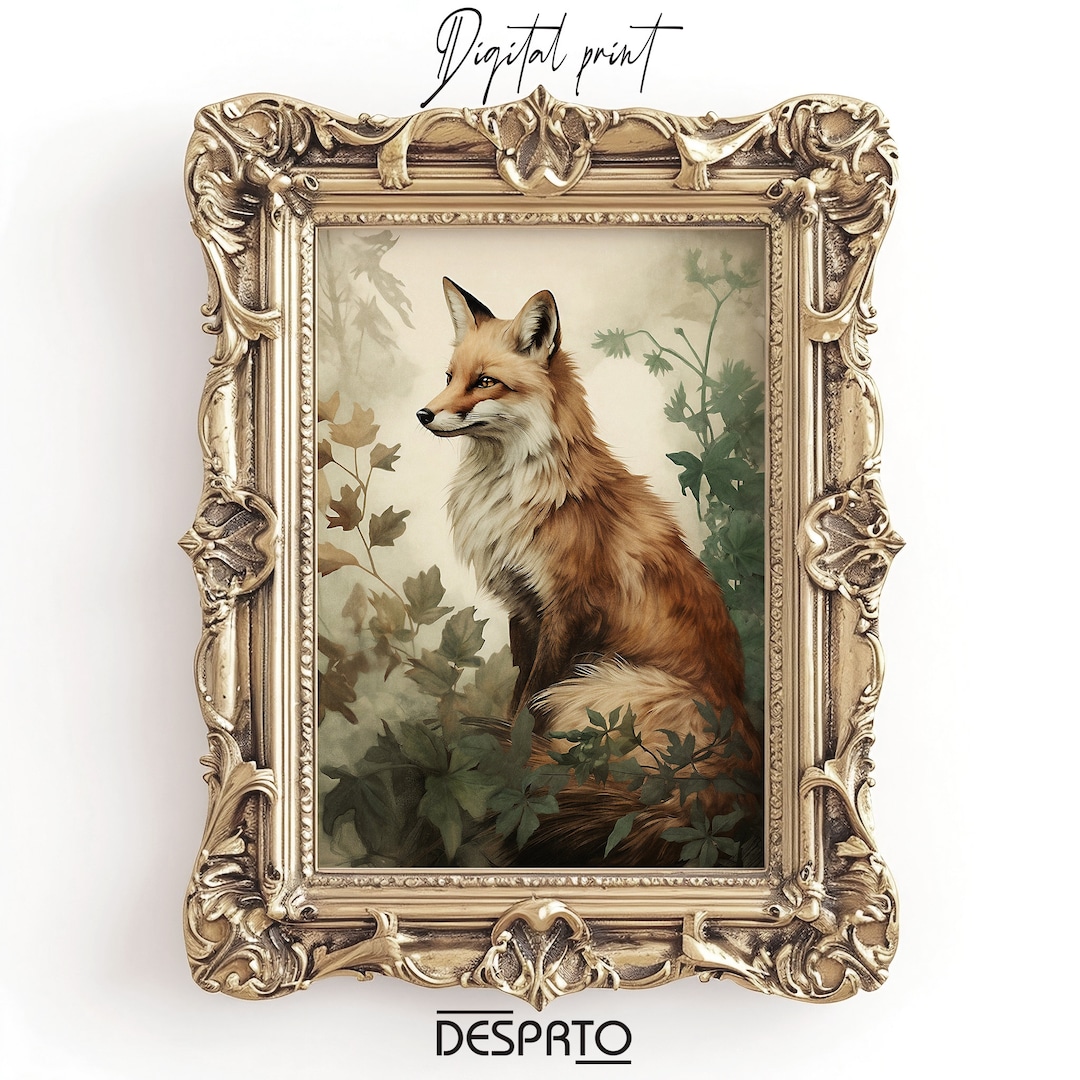 Boho Fox Wall Print, Botanical Dark Academia Painting, Woodland Fox ...