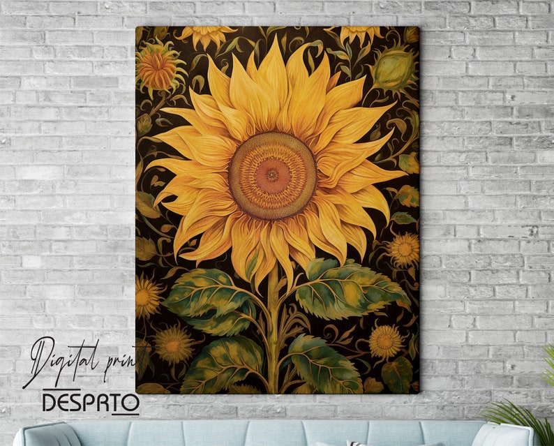 Sunflower Print, Botanical Dark Academia Printable, Flower сottagecore ...
