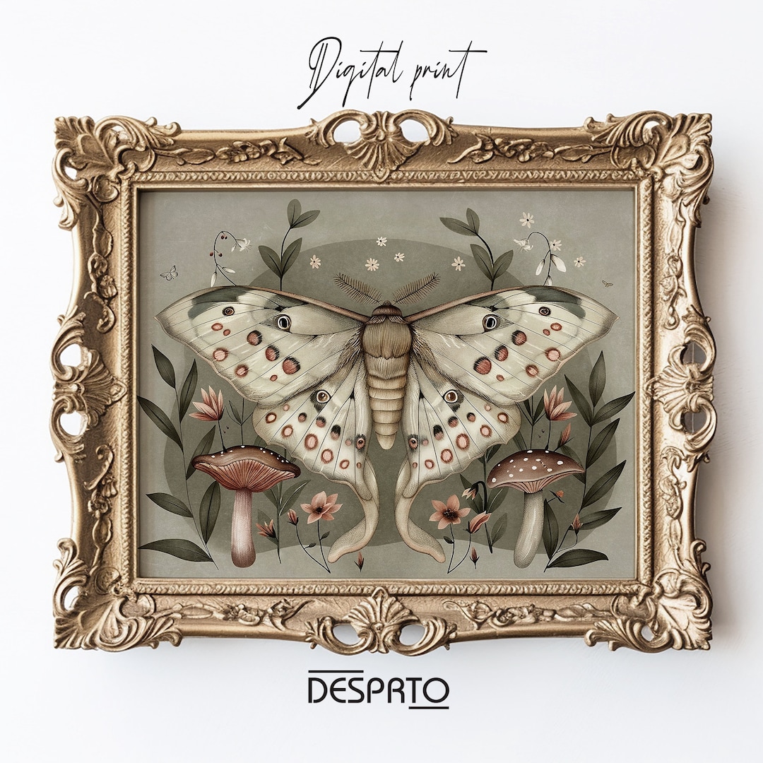 Boho Sage Green Vintage Butterfly Print, Moody Moth Wall Decor ...