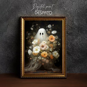 Floral Ghost Portrait Print, Halloween Printable, Spooky Decor, Vintage ...