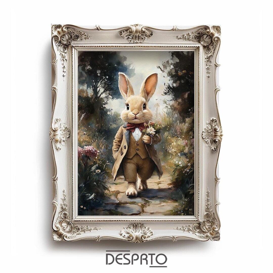Victorian Rabbit in Jacket a Bouquet Print, Easter Bunny Rabbit in ...