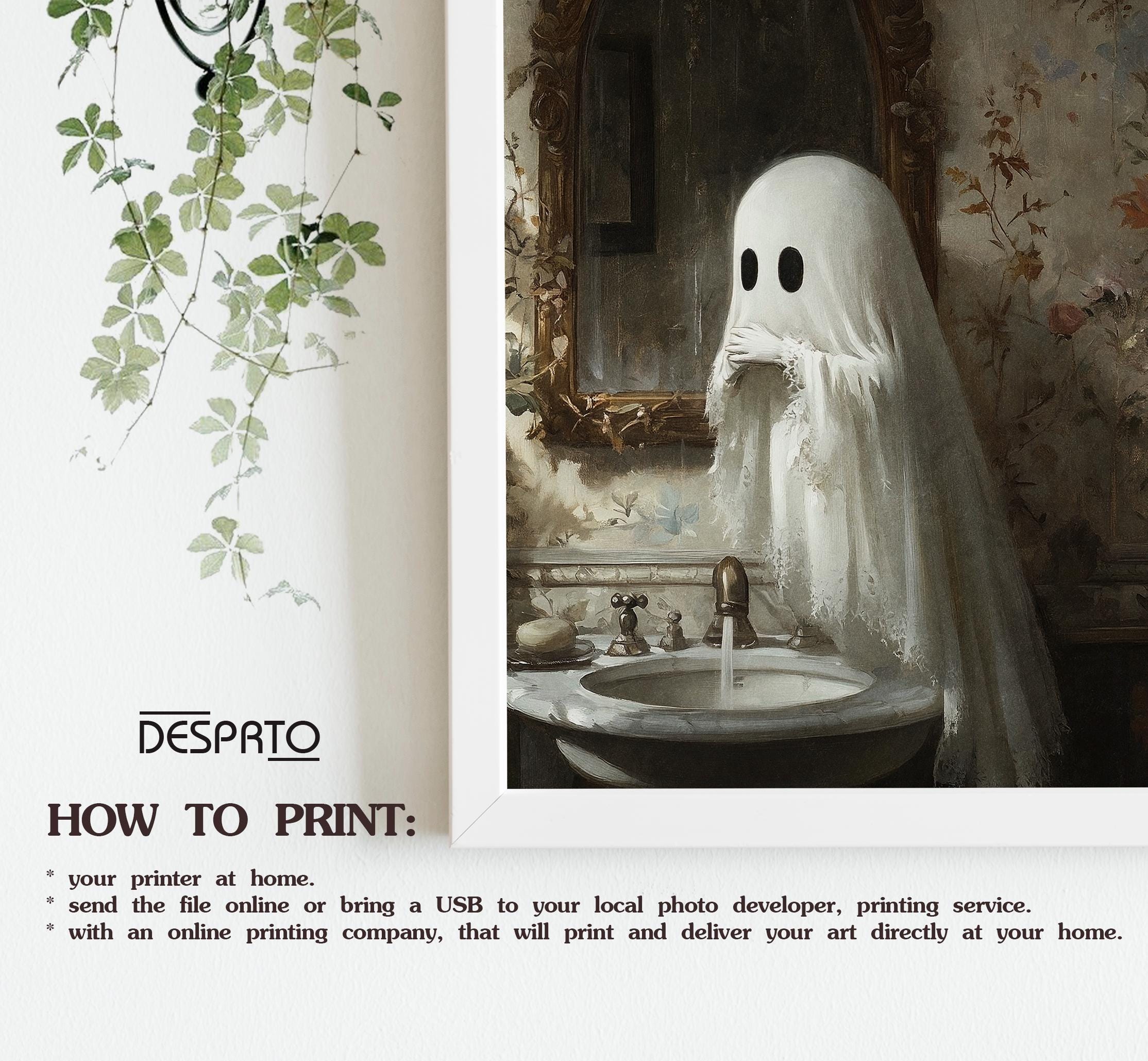 Ghost Washing His Hands in Sink Print, Bathroom Dark Academia, Ghost ...