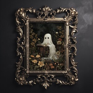 Cute Ghost Reading Books Print, Digital Halloween Cottagecore Decor ...