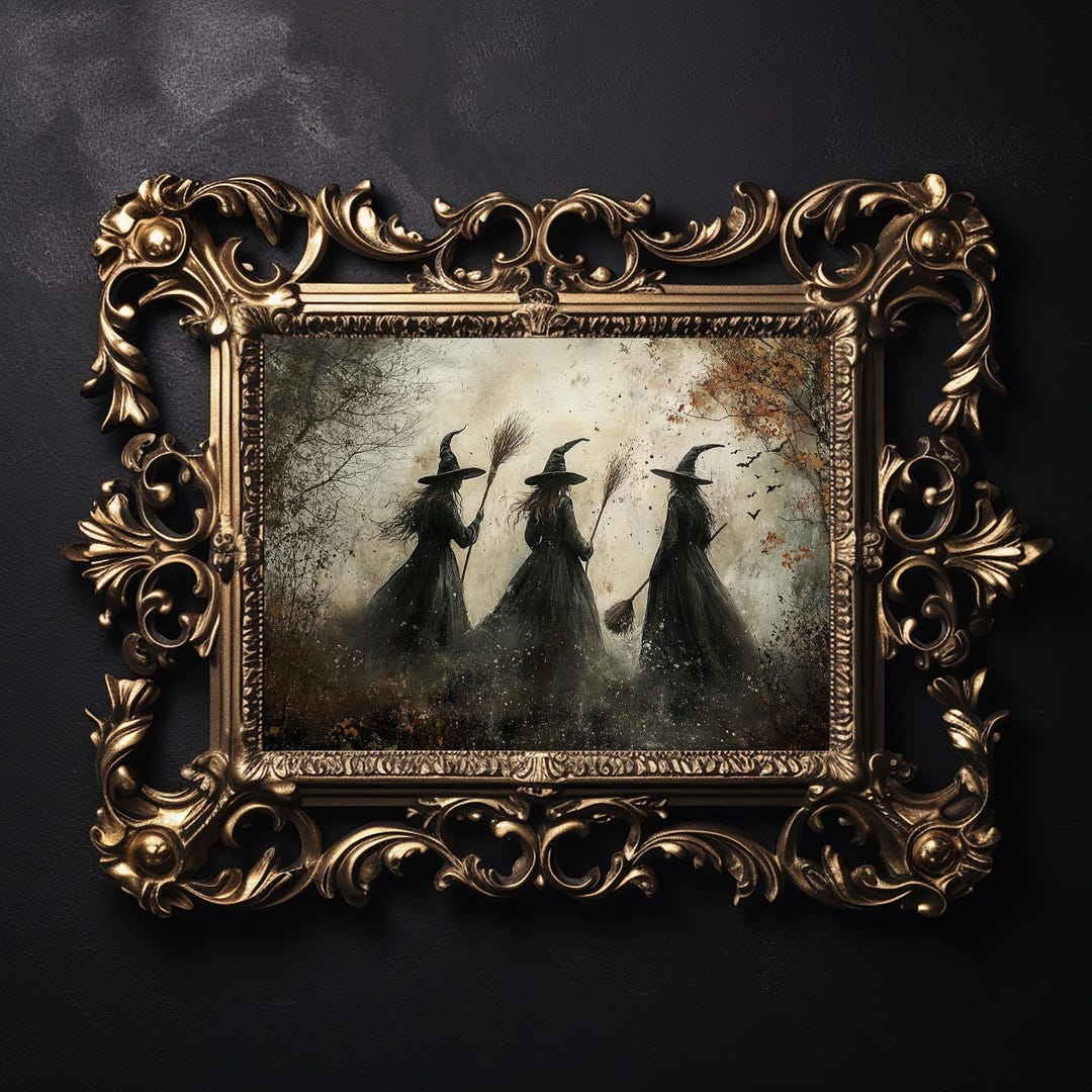 Three Witches in Autumn Forest Print, Witch Walking in Fall Forest ...