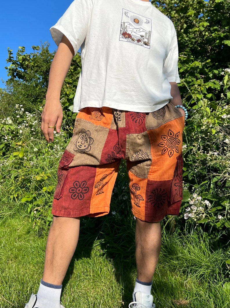 Handmade Patchwork Cotton Cargo Shorts: Hippie Bohemian Style - Etsy