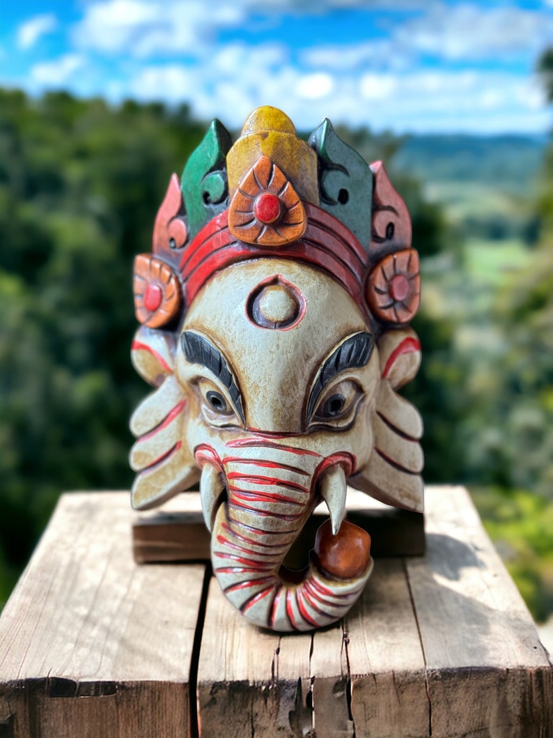 Handcrafted Ganesh Hindu God Wooden Mask - Spiritual Wall Art & Home ...