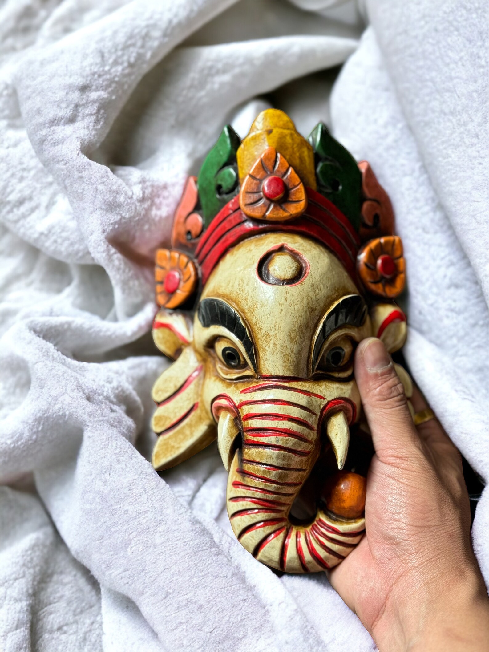 Handcrafted Ganesh Hindu God Wooden Mask - Spiritual Wall Art & Home ...