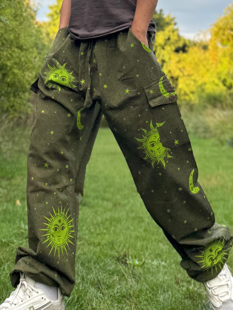Sun & Moon Print Hippie Pants: Unisex Cotton Festival Trousers - Etsy