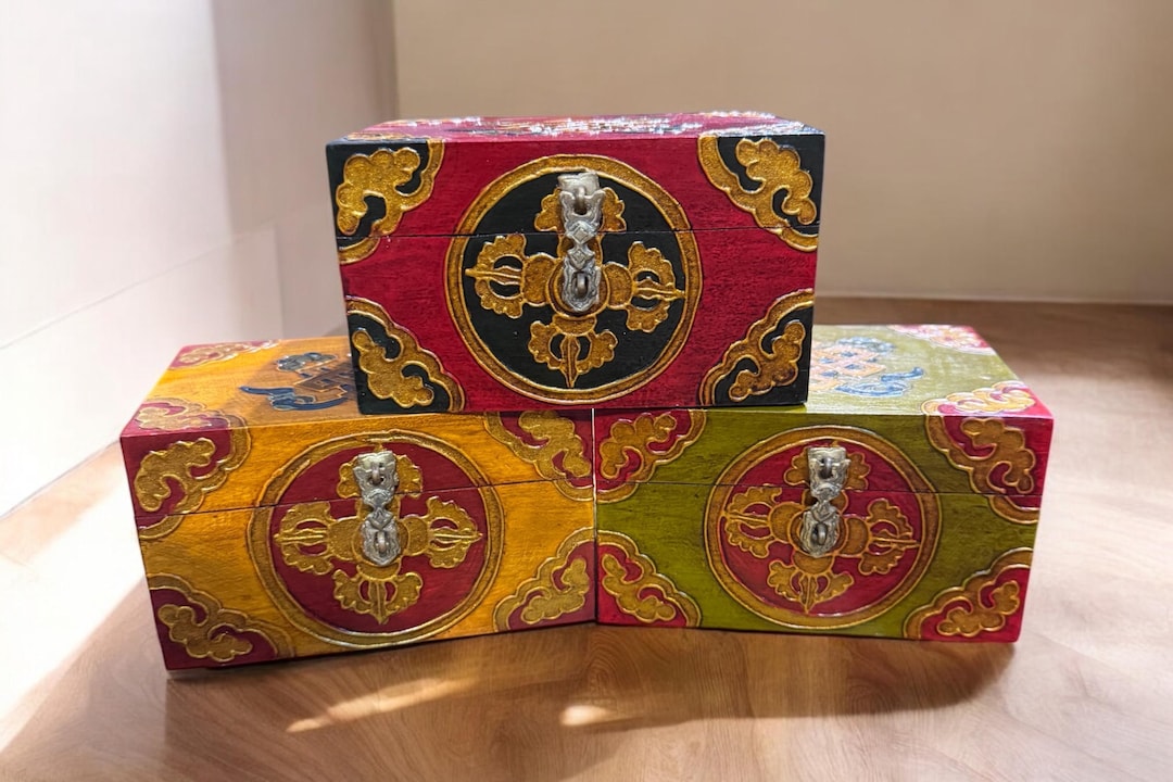 Handmade Tibetan Box: Thangka Inlay, Stone Setting, Nepal Decor - Etsy