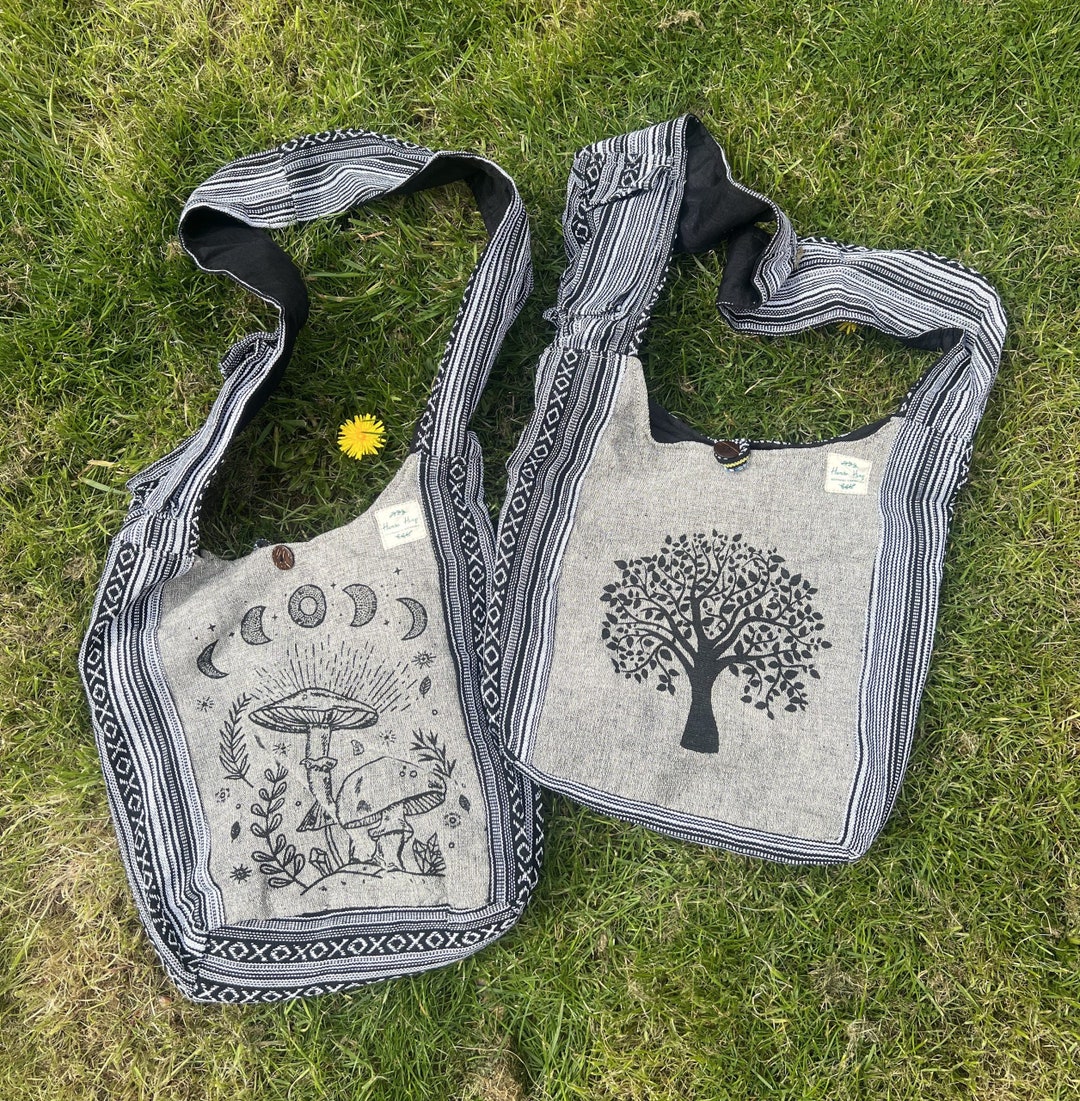 Handmade Cotton Hobo Bag With Mushroom and Bodhi Tree Print | Unisex ...