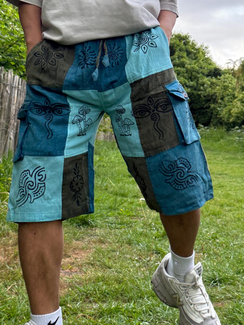 Handmade Patchwork Cotton Cargo Shorts: Eco-friendly Hippie Style - Etsy