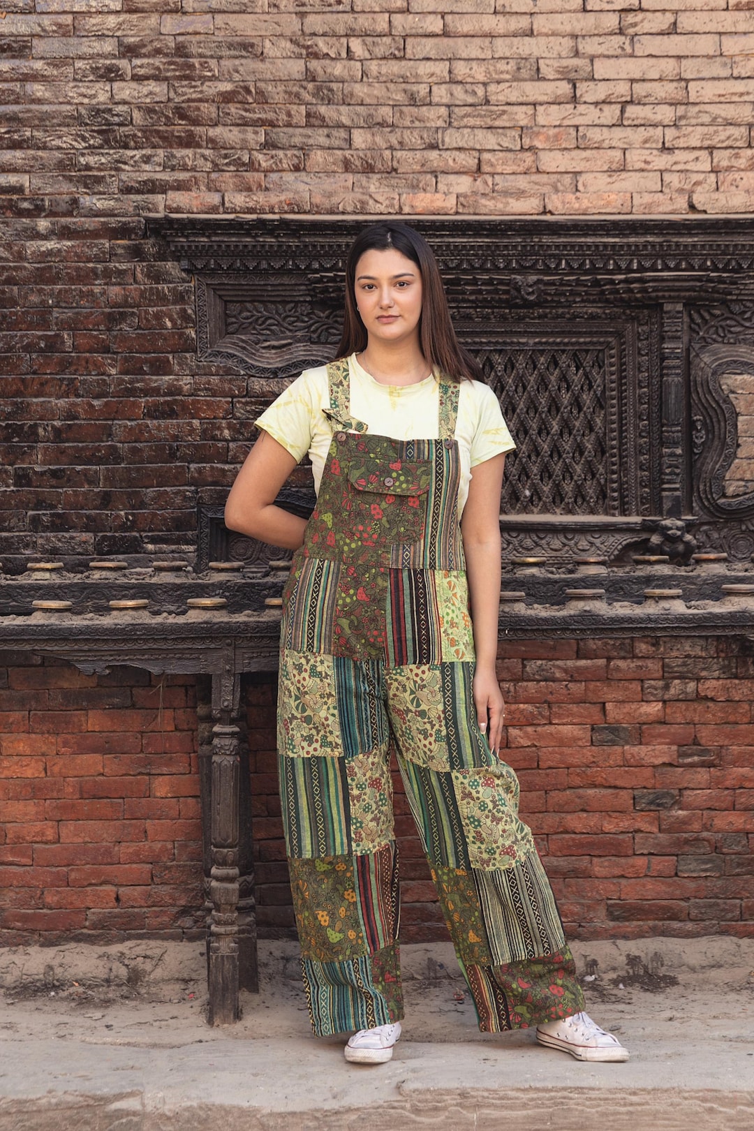 Unisex Hippie Patchwork Straight Leg Cotton Overalls, Festival Jumper ...