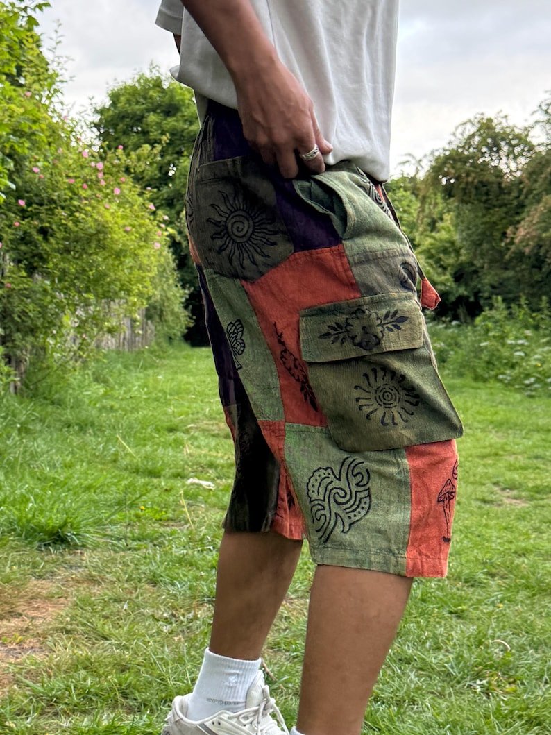 Handmade Patchwork Cotton Cargo Shorts: Eco-friendly Hippie Style - Etsy