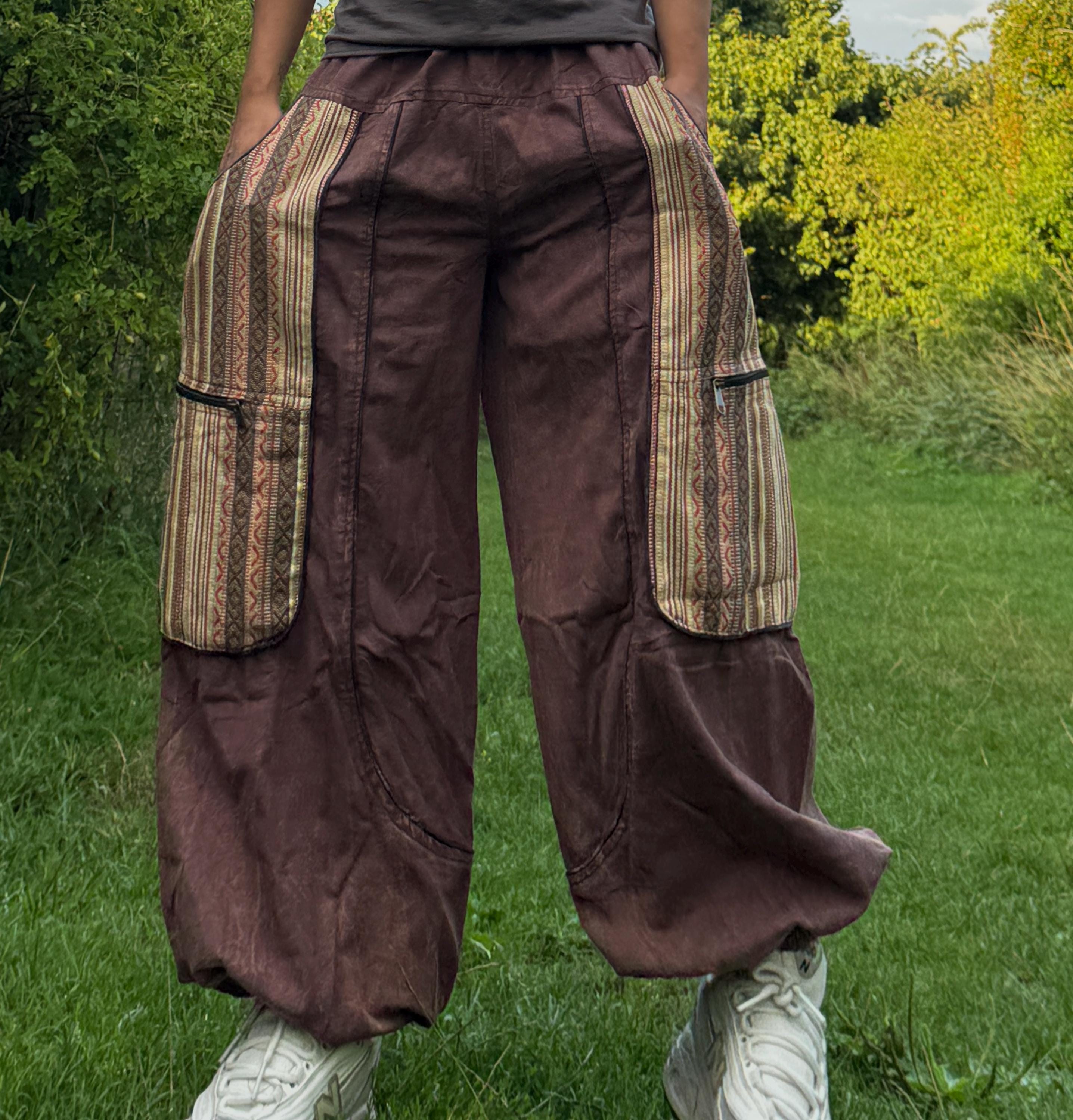 Handwoven Patchwork Cargo Pants, Boho Cotton Trousers, Unisex Festival ...