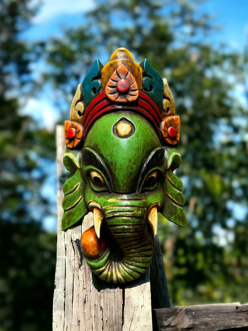 Handcrafted Ganesh Hindu God Wooden Mask - Spiritual Wall Art & Home ...