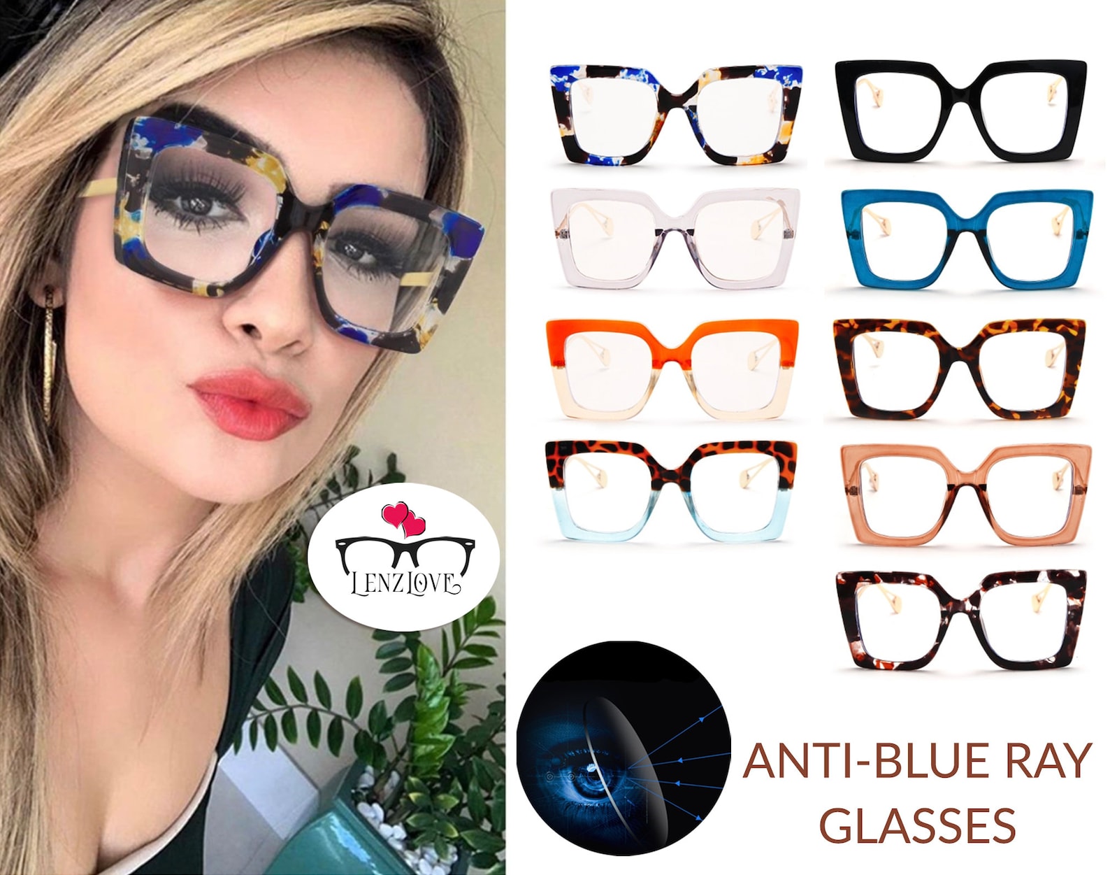 Oversized Retro Thick Frames Women Female Eye Glasses - Etsy