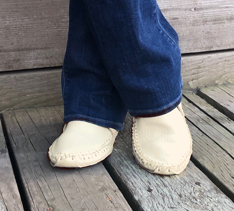 Men's Leather Moccasins, Bullhide, Cream Color, Handmade, Triple-soled ...