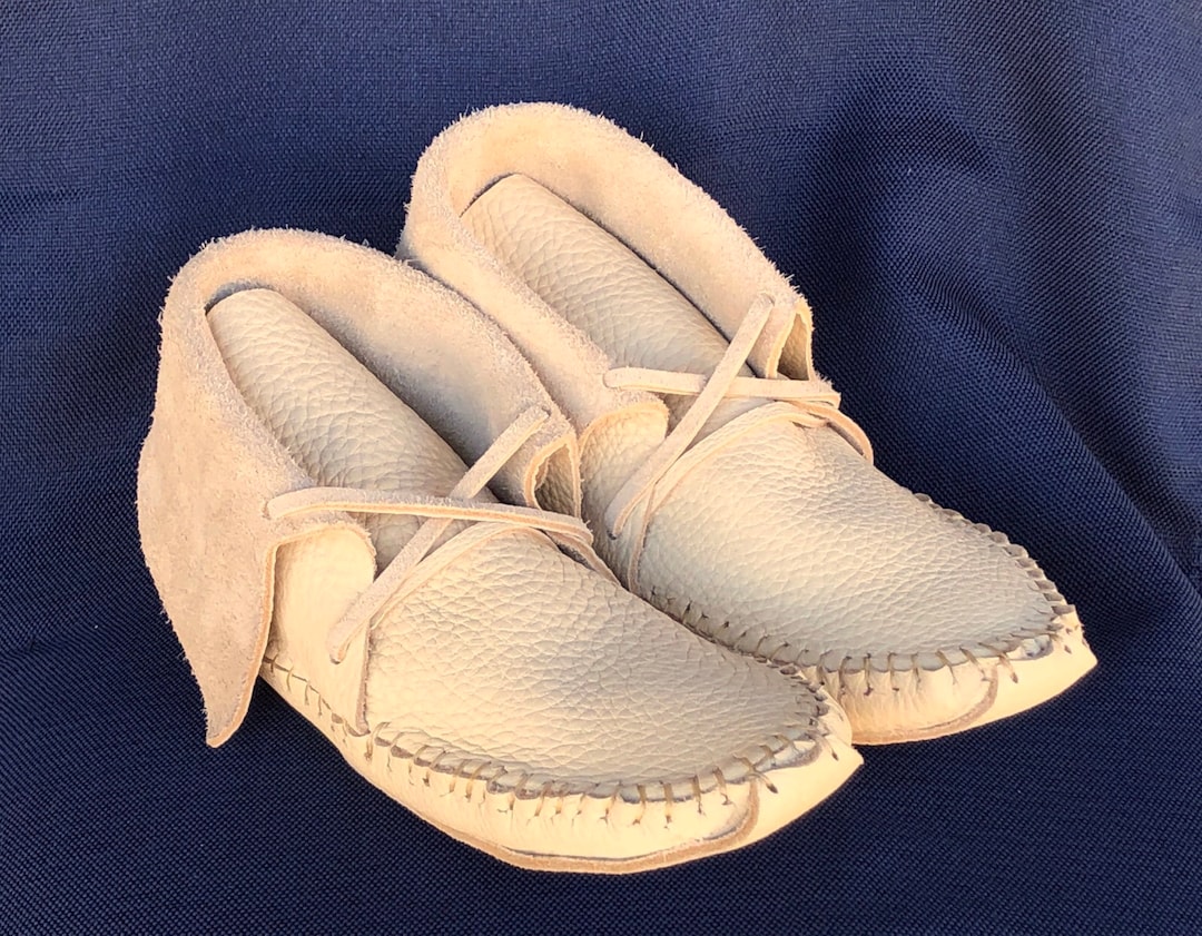 Men's Leather Moccasins, Bullhide, Cream Color, Handmade, Triple-soled ...
