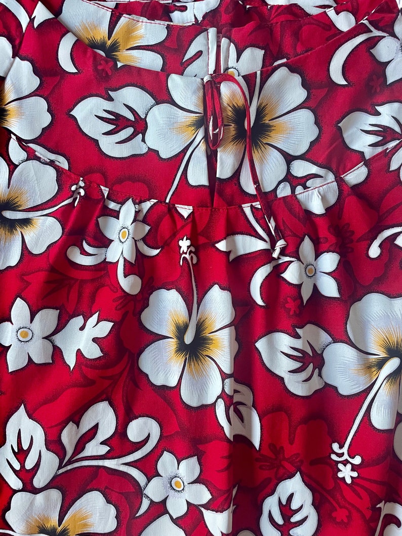 Red Vintage Hawaiian Muu Muu Dress With Hibiscus and Plumeria Flowers ...