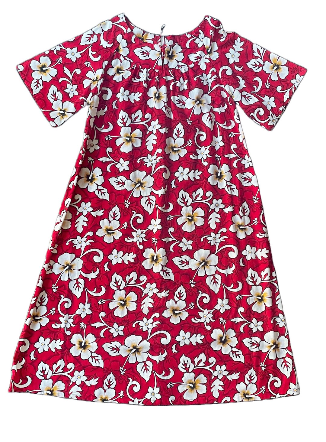 Red Vintage Hawaiian Muu Muu Dress With Hibiscus and Plumeria Flowers ...