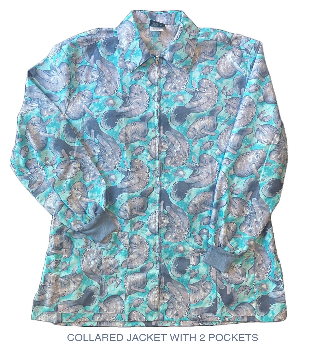 Manatee Scrub Jacket W/pockets - Doctor Jacket Nursing Medical Uniform ...