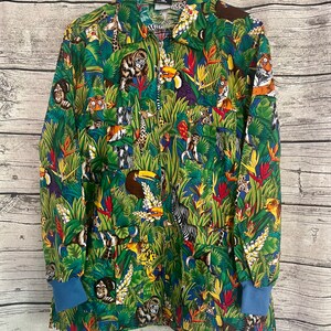 Jungle Zoo Animal Print Scrub Jacket W/pockets - LARGE - Dr Jacket ...