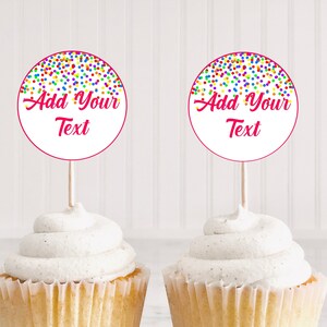 Rainbow Confetti Cupcake Toppers for Instant Printing. Editable to Any ...