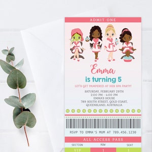Spa Party Invitation Template Spa Birthday Ticket Invitation Pamper ...