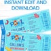 Pool Party Invitation Editable Ticket Pool Party Birthday Invitation ...