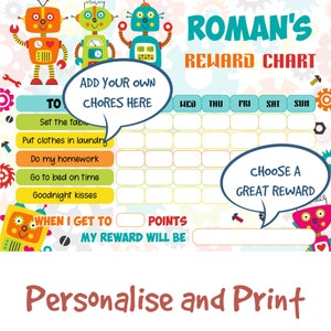 Editable Reward Chart Boys Editable Chore Chart Personalize and Print ...