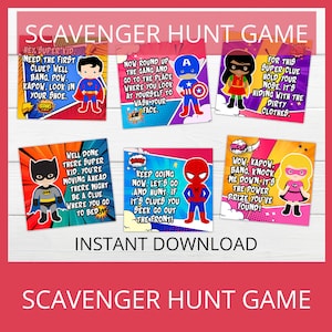 Super Heroes Party Game Scavenger Hunt Superheroes Printable Party Game ...