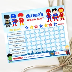 Editable Superhero Reward Chart Boys Chore Chart Instant Print Boys ...