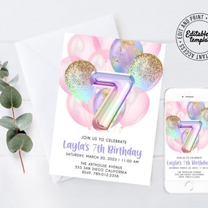7th Birthday Invitation Editable Seventh Birthday Invitation - Etsy