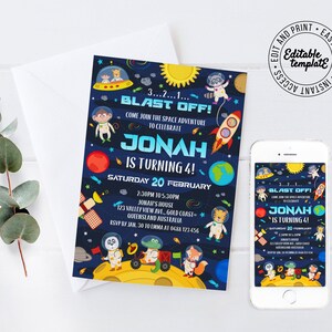 Editable Outer Space Birthday Invitation Template Boys 1st Birthday ...