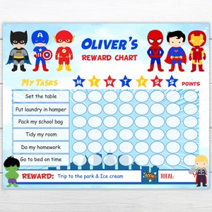 Editable Superhero Chore Chart Reward Chart Personalize and Print ...