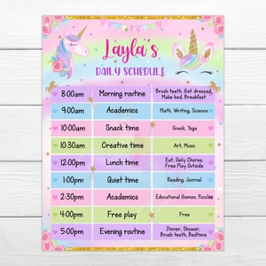 Editable Girls Homeschool Chart, Editable Daily Schedule Chart, Unicorn ...
