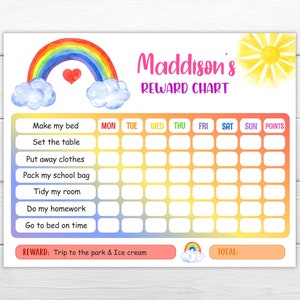 Editable Chore Chart, Kids Editable Rainbow Reward Chart, Behaviour ...