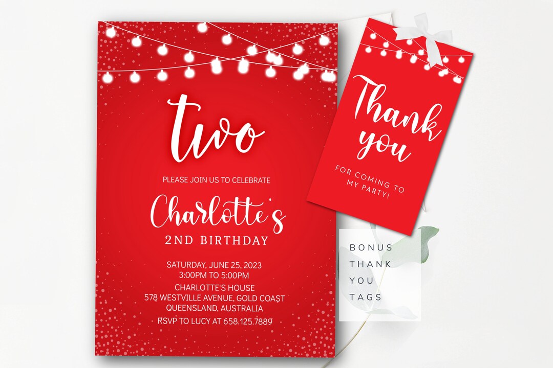 Red Invitation String Lights Invitation Red Birthday Invitation Red ...