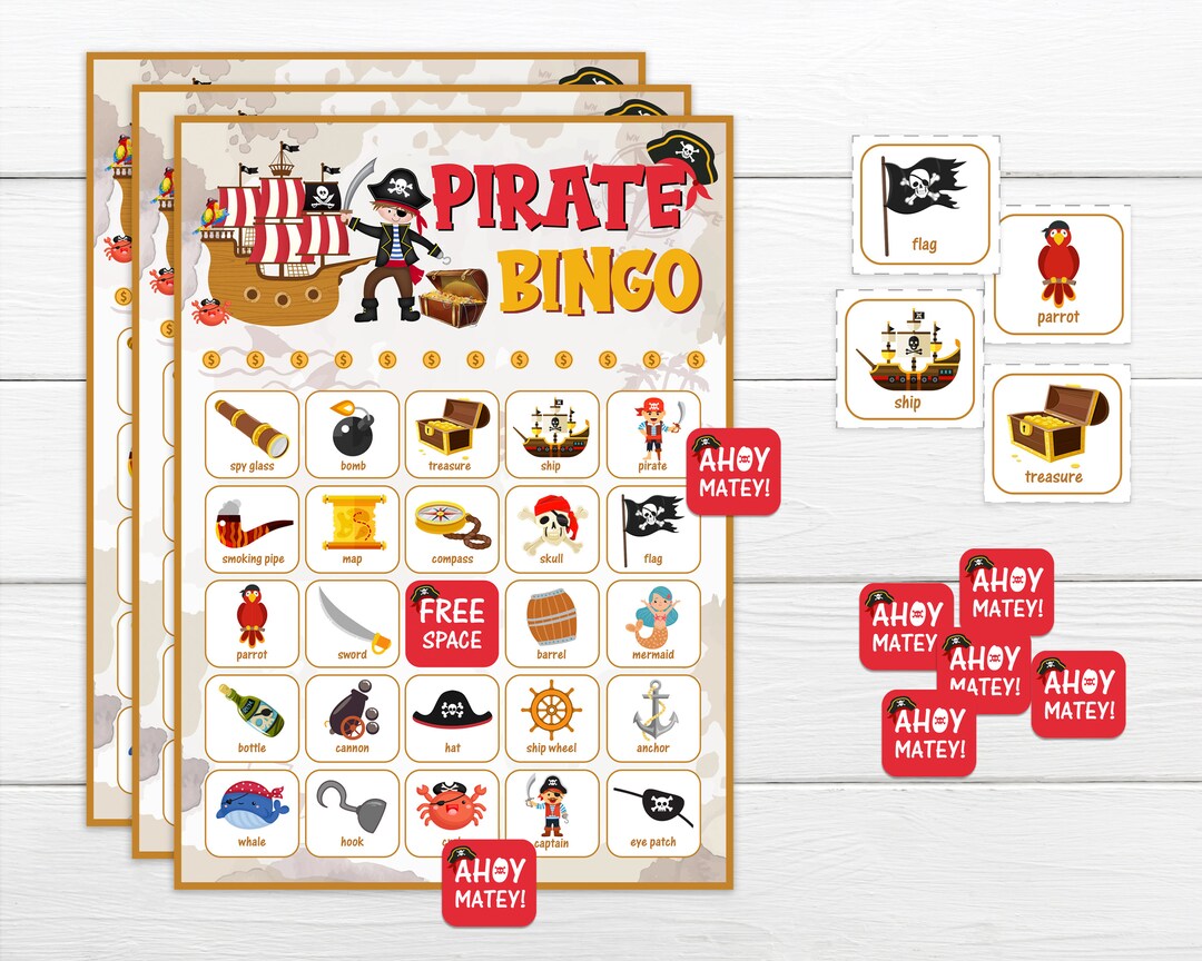 Pirate Bingo Game Party Game Printable Bingo Game for Boys Pirate ...