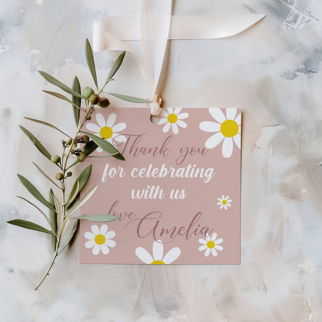 Editable Daisy Birthday Gift Tags, Daisy Party Favor Card, Editable ...