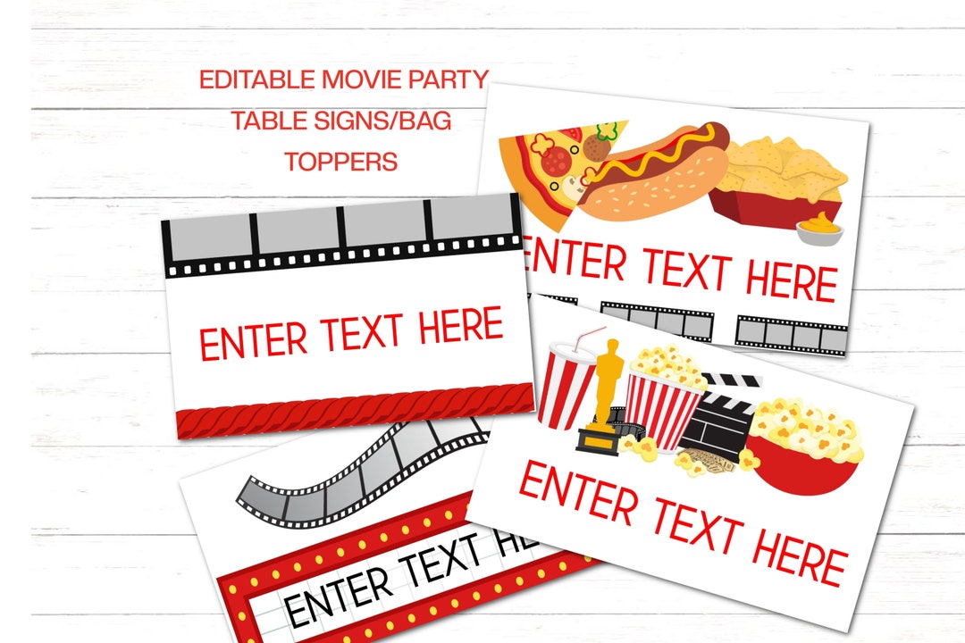 Editable Movie Party Birthday Signs Printable Movie Night Signs X 6 ...