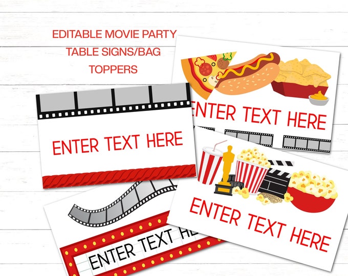 Movie Party Signs in Red, Instant Download Red Movie Party Signs in Red ...