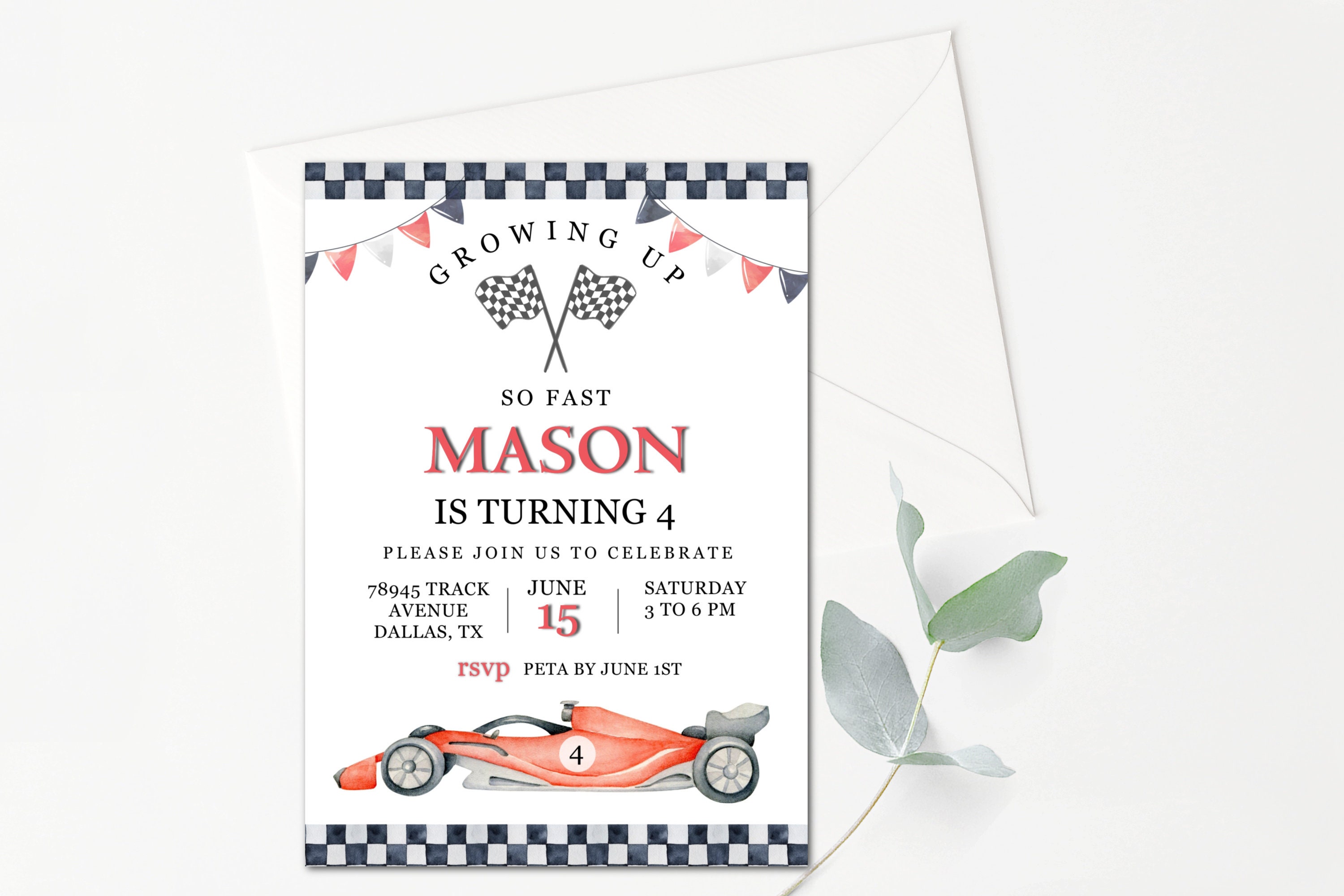 Editable Race Car Birthday Invitation Editable Number Race Car ...