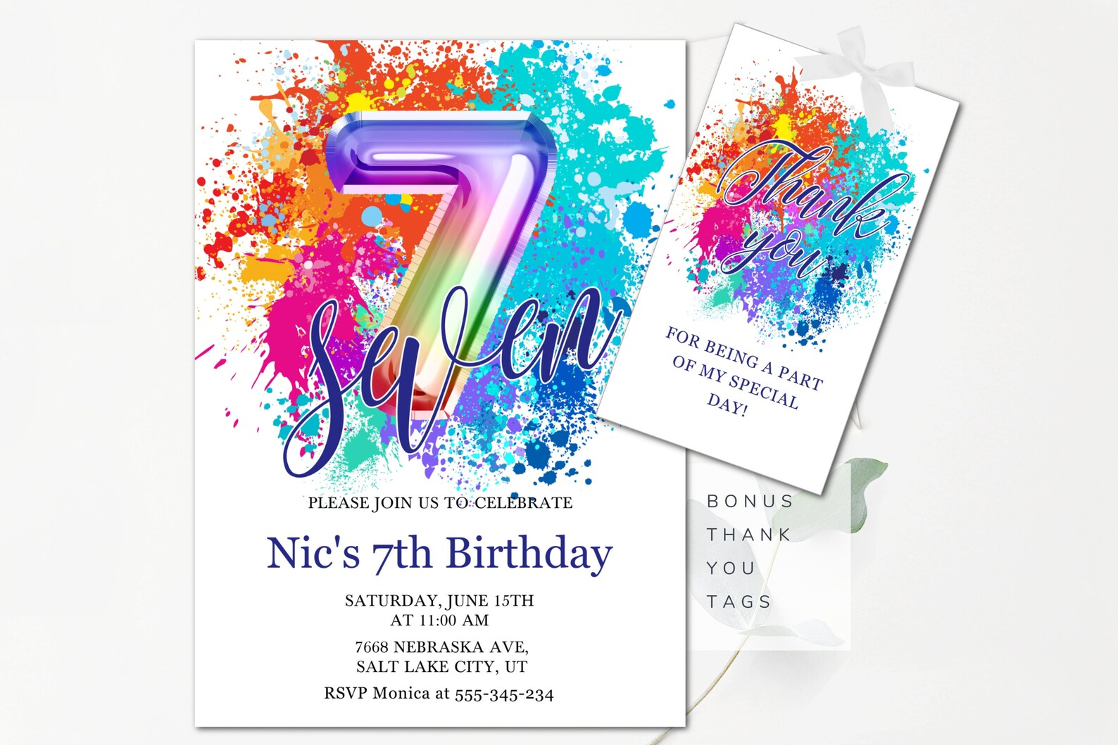 7th Birthday Invitation Painting Birthday Editable Boys 7th Invitation ...