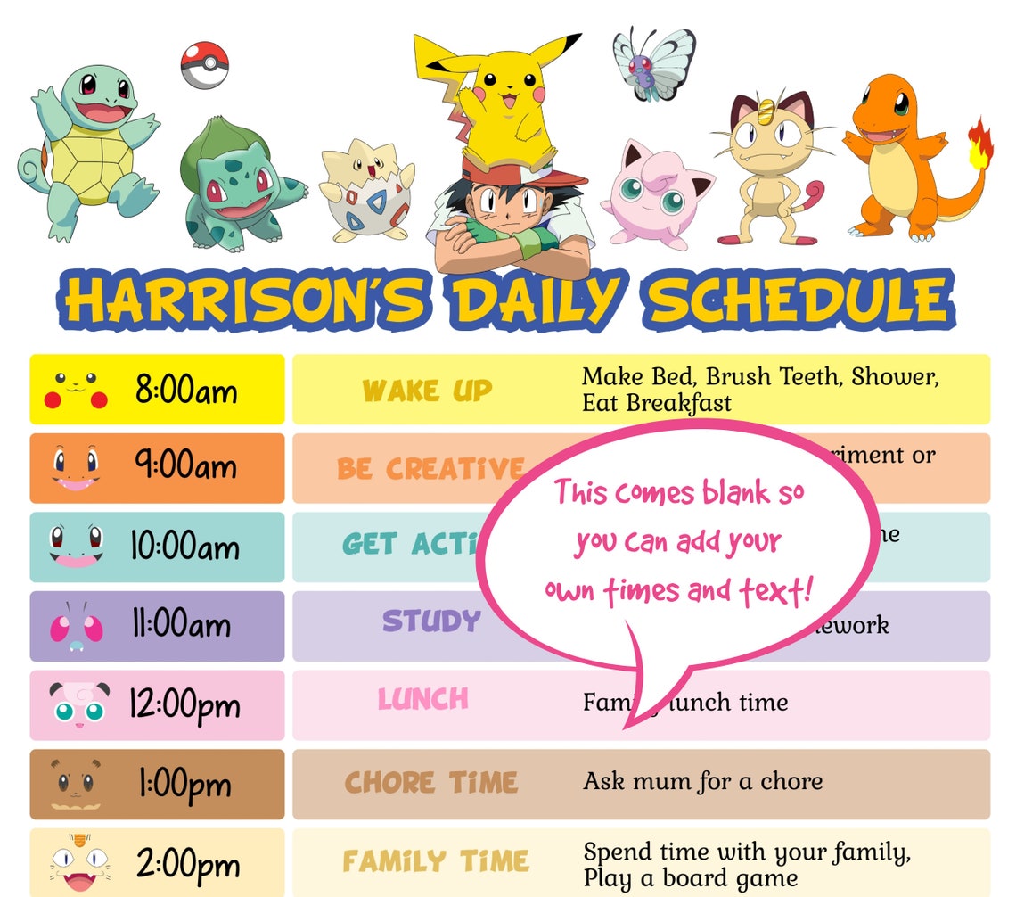 DAILY Routine Chart Kids Editable Daily Schedule Chart INSTANT - Etsy