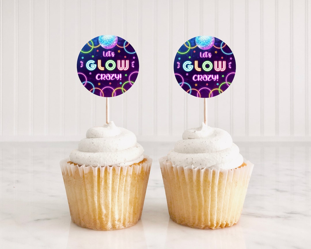 Glow Party Cupcake Toppers for Instant Printing. Glow Cake Toppers to ...